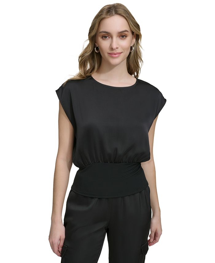Calvin Klein Women's Banded-Waist Extended-Shoulder Top - Macy's