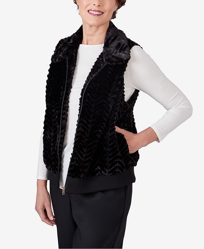 Alfred Dunner Petite Park Place Zip Up Faux Fur Knit Vest - Macy's