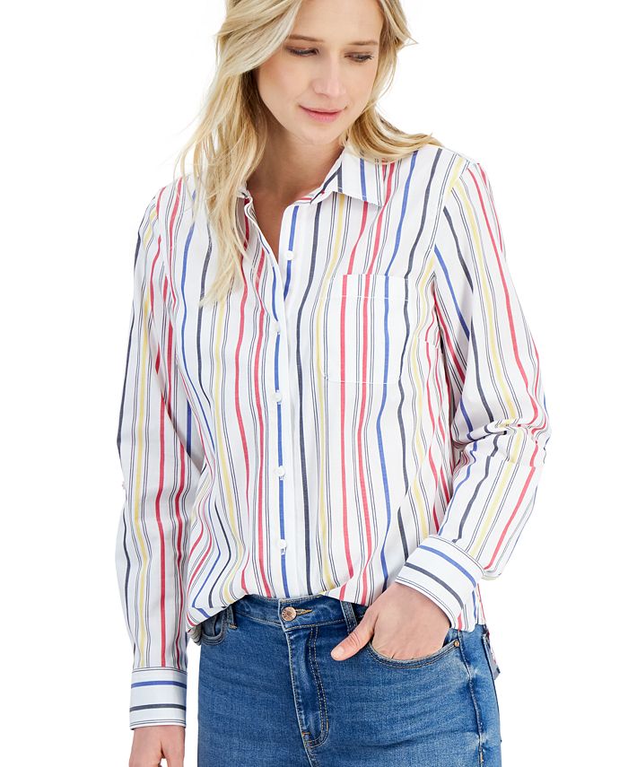 Nautica Jeans Women's Gateway Cotton Striped Roll-Tab Shirt - Macy's