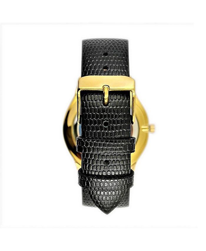 Peugeot Men's 40mm Wafer Slim Round Gold-Plated Case Watch-Black - Macy's