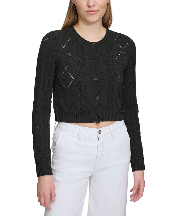 DKNY Jeans Women's Diamond-Shaped Pointelle Cardigan - Macy's