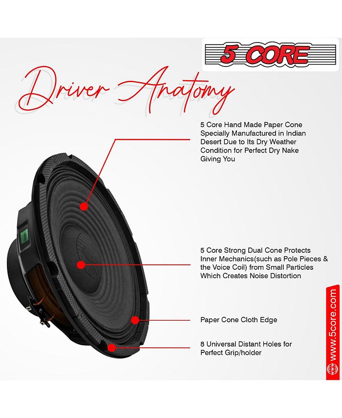 5 Core 10 Inch Subwoofer 85W RMS Full Range Pro Audio Speaker 4 Ohm Car ...