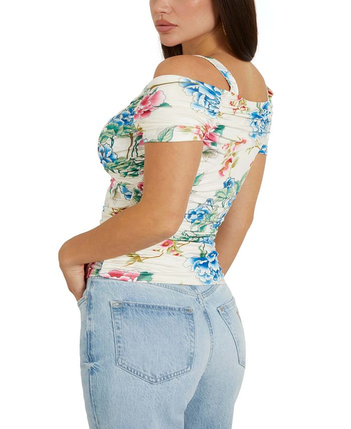 GUESS Women's Emily Sweetheart-Neck Cold-Shoulder Top - Macy's