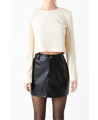 Women's Sequin Power Shoulder Top - Macy's