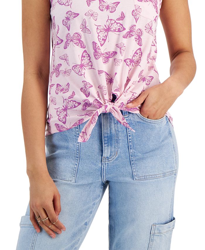 Rebellious One Juniors' Butterfly Tie-Front Tank Top - Macy's