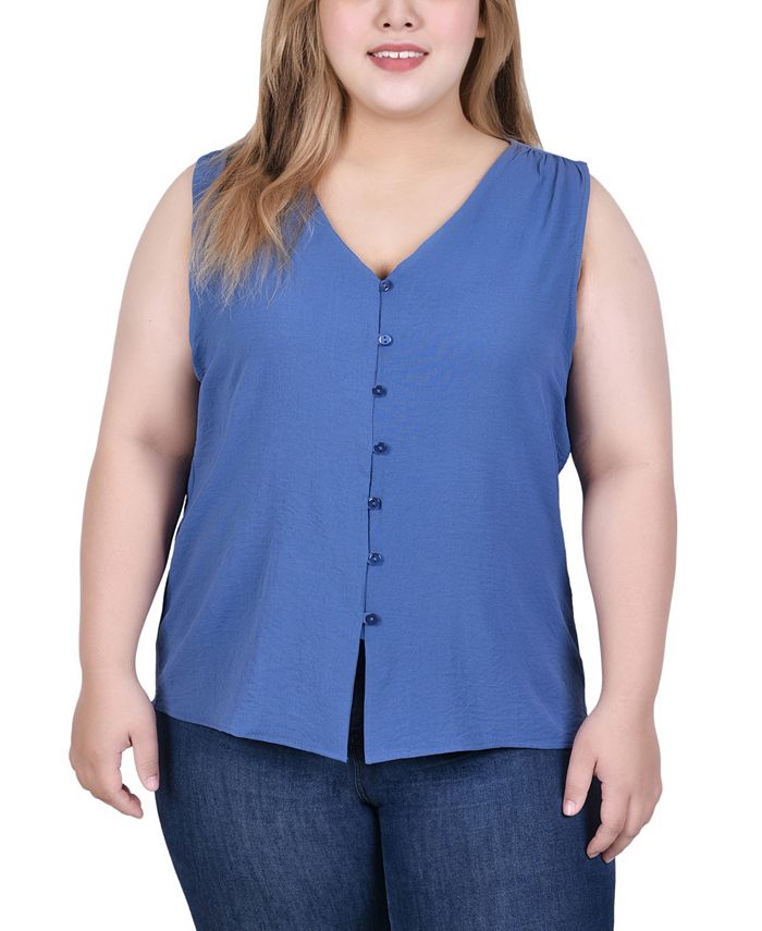 NY Collection Plus Size Sleeveless Button Front Blouse - Macy's