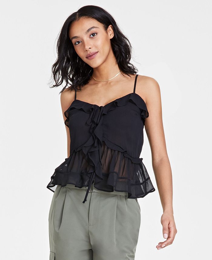 Bar III Women's Ruffled V-Neck Tie-Front Tank Top, Created for Macy's ...