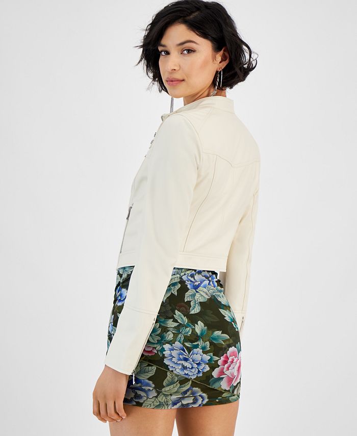 GUESS Women's Anita Faux-Leather Zip-Cuff Jacket - Macy's