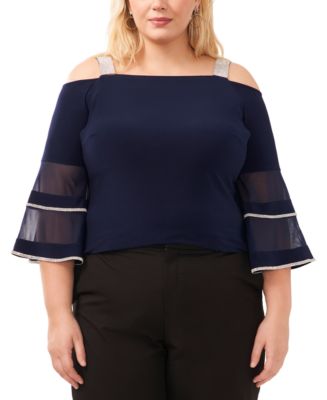 MSK Plus Size Mesh-Inset Cold-Shoulder Top - Macy's