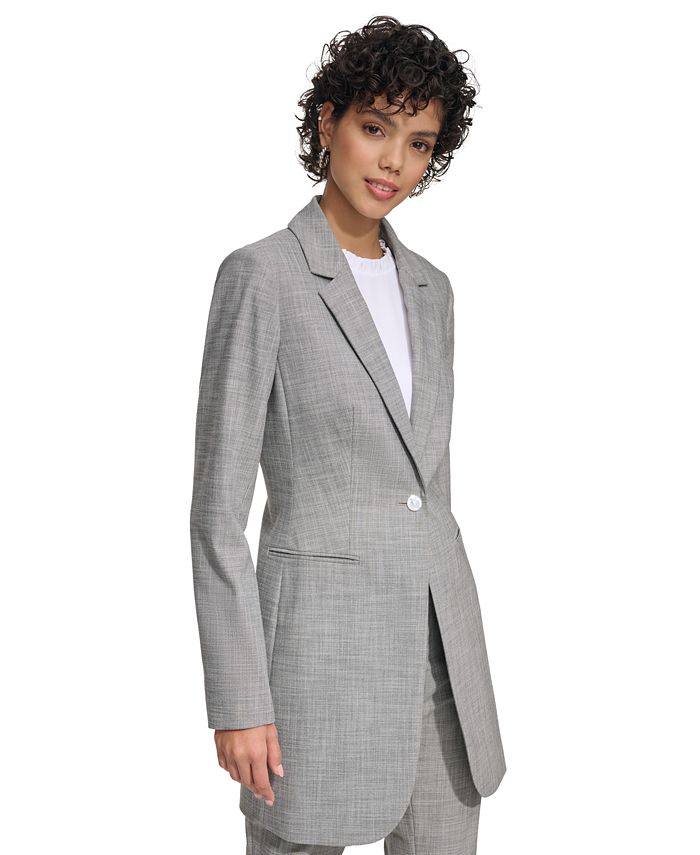 Calvin Klein Petite Shoulder-Padded Blazer Topper Jacket - Macy's