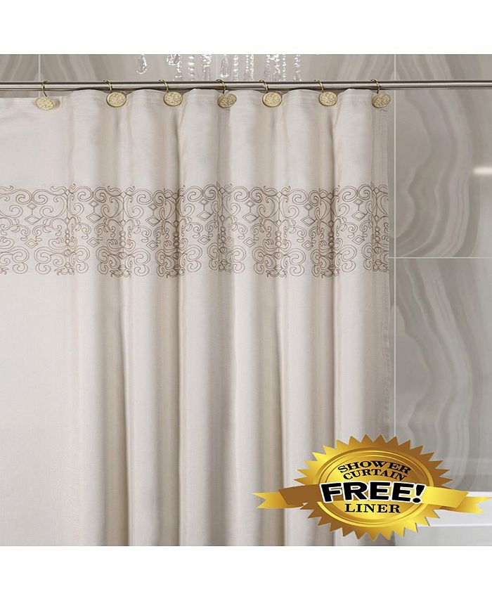 Creative Scents Shannon Beige Fabric Boho Shower Curtain With Liner