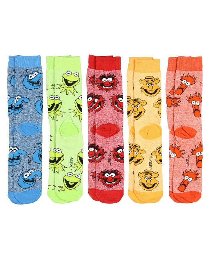 The Muppets Kermit Animal Gonzo Beaker Fozzie 5 Pack Crew Socks Adult ...