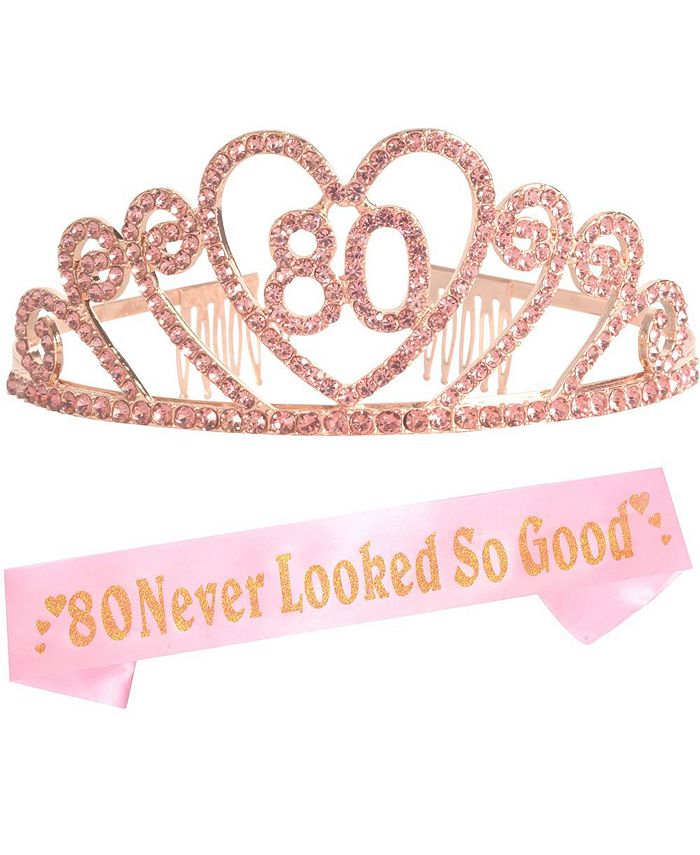 Meant2tobe 80th Birthday Sash and Tiara Set for Women - 80 and Fabulous Glitter Sash with ...