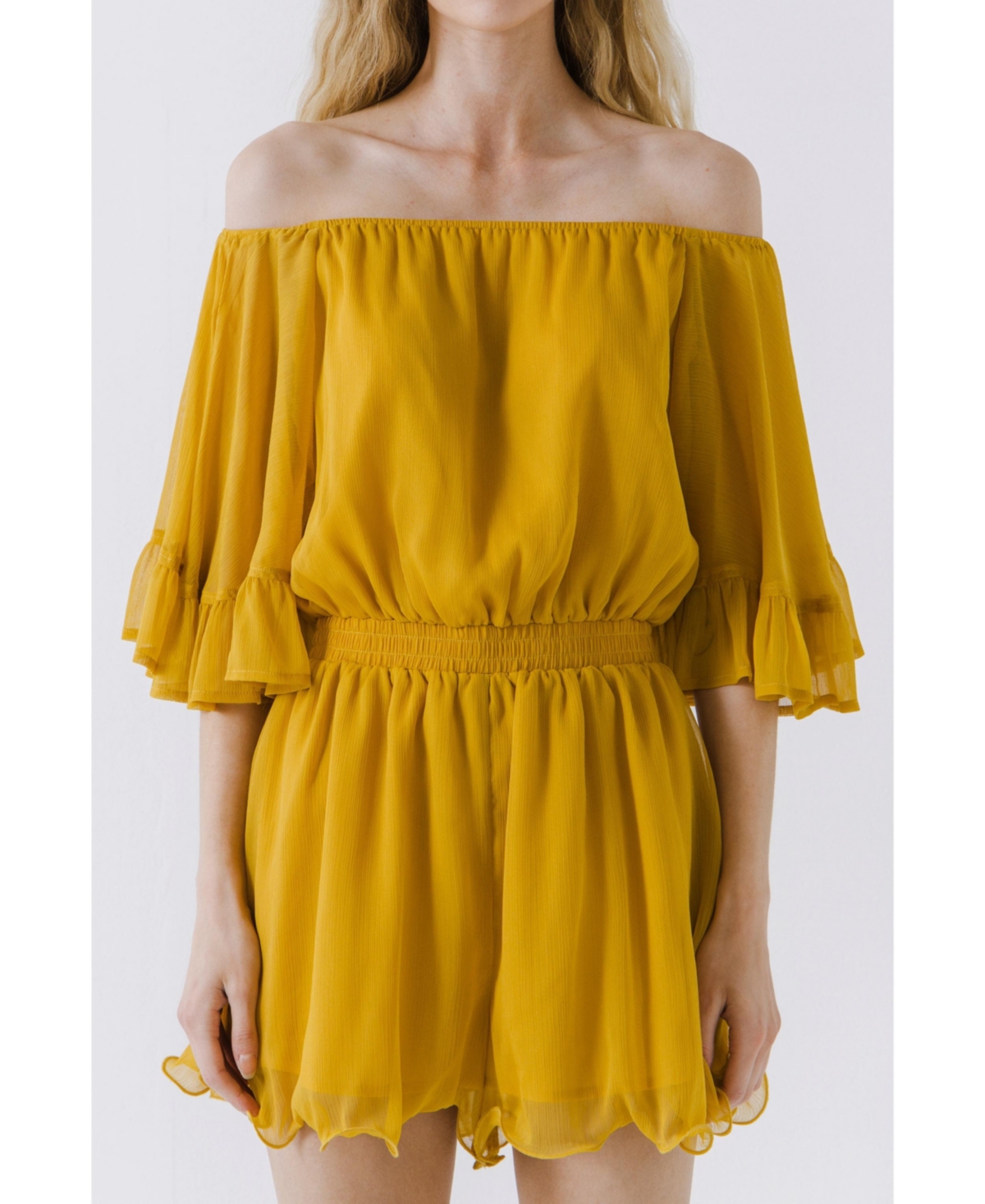 Click here for endless rose Womens Ruffled Sleeve Romper - Honey... prices