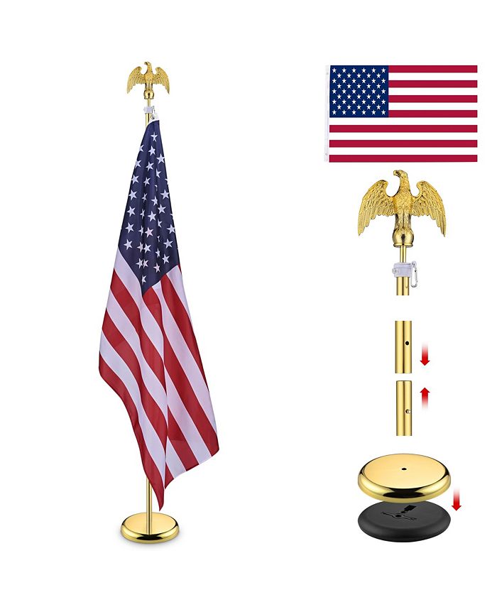 Yescom 6 Ft Sectional Indoor Flag Pole Kit Base Eagle Topper Aluminum ...