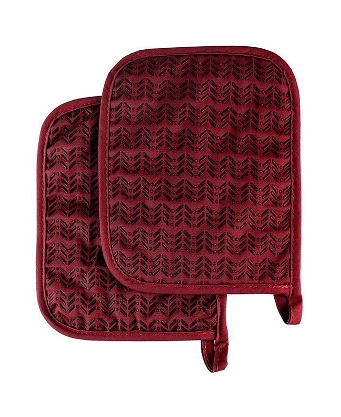 Lavish Home Quilted & Heat Resistant Pot Holder Set with Silicone Grip, Burgundy - Set of 2 - Macy's