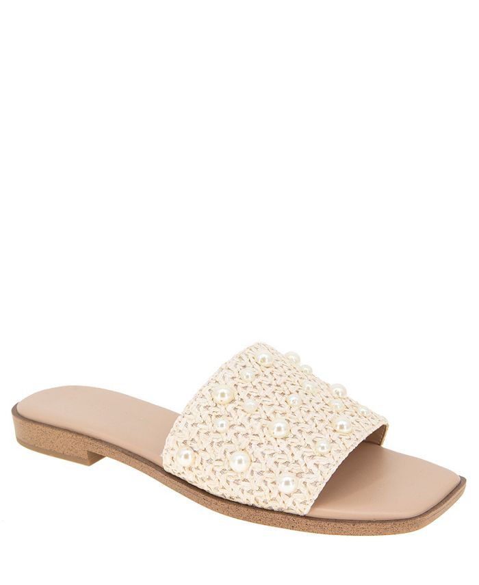 BCBGeneration Women's Lonnie Pearl Raffia Slide Flat Sandals - Macy's