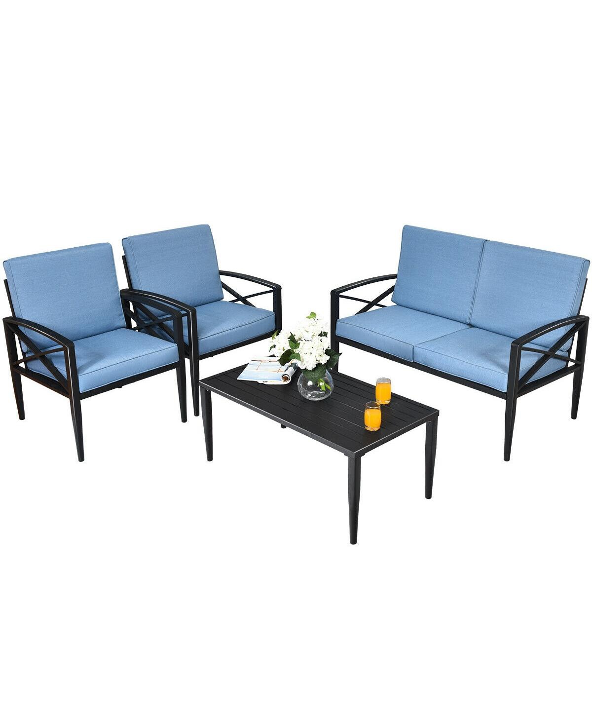 Click here for 4 Pieces Patio Furniture Set Aluminum Frame Cushio... prices