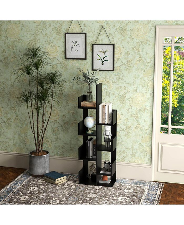 Slickblue 8-Tier Bookshelf Bookcase with 8 Open Compartments Space ...