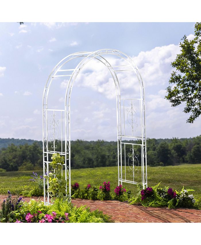 Evergreen Montebello Iron Garden Arbor, White- 53 x 84 x 23 Inches Fade ...
