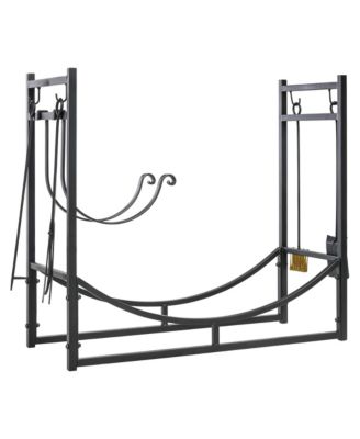 Out sunny 2-Tier Indoor Outdoor Firewood Rack with Tools, Black - Macy's