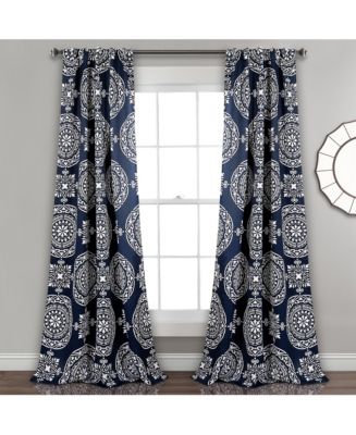 Karmen Medallion Light Filtering Window Curtain Panels Navy 52X95 Set ...