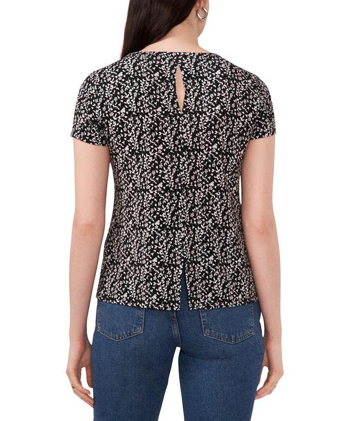 Vince Camuto Women's Floral Keyhole Back Short Sleeve Top - Macy's