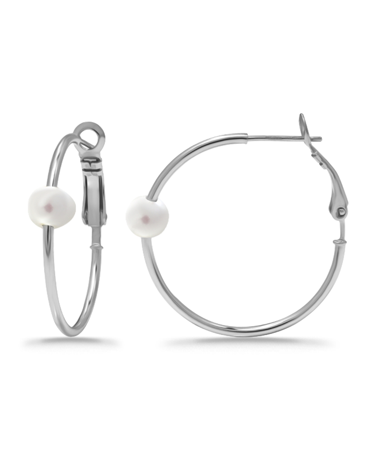 Click here for Macys White Cultured Pearl Hoop Earrings - Silver prices