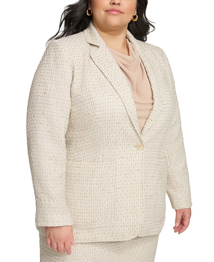 Calvin Klein Plus Size Patch-Pocket Tweed Jacket - Macy's