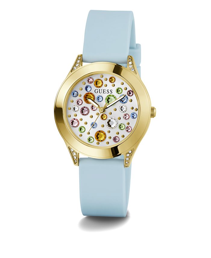 GUESS Women's Analog Blue Silicone Watch 34mm - Macy's