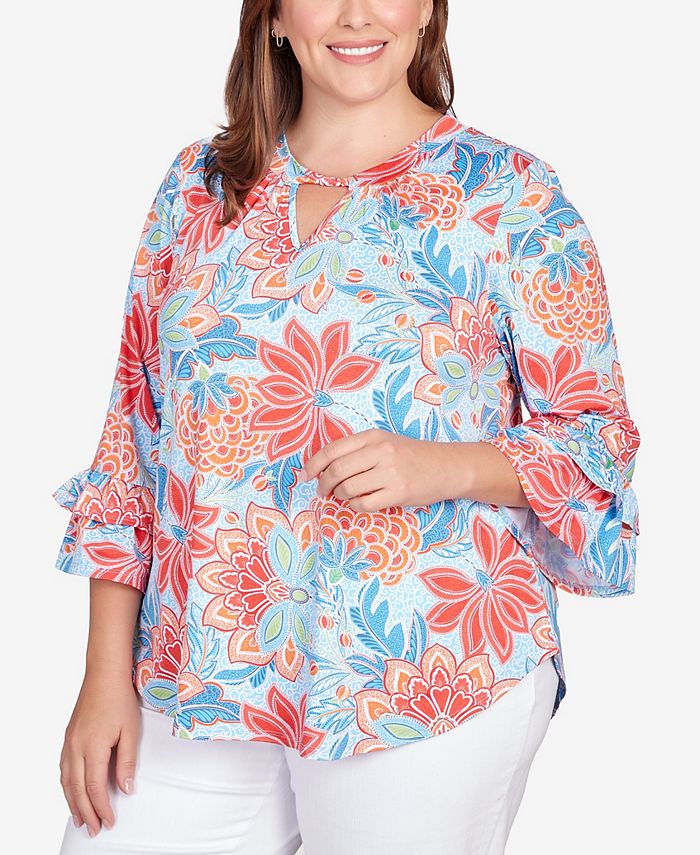 Ruby Rd. Plus Size Bold Floral Puff Print Top - Macy's