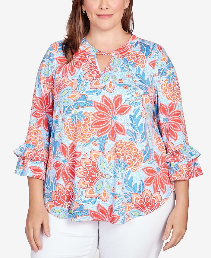 Ruby Rd. Plus Size Bold Floral Puff Print Top - Macy's