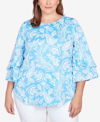 Ruby Rd. Plus Size Monotone Paisley Puff Print Party Top - Macy's