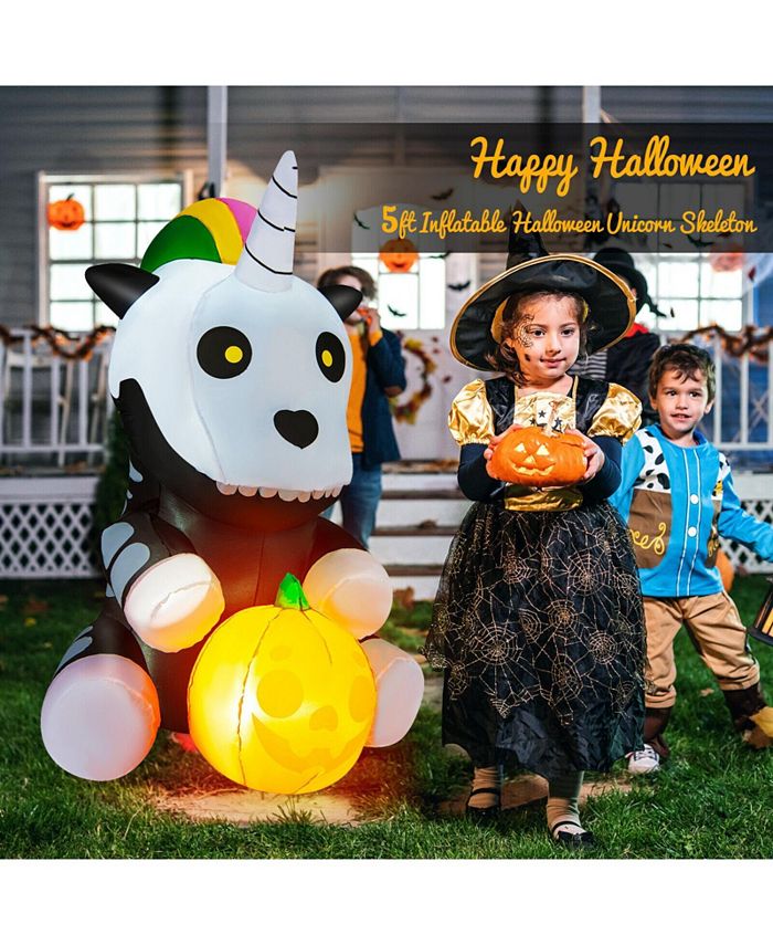 Slickblue 5 Feet Halloween Inflatable Unicorn Skeleton with Pumpkin ...