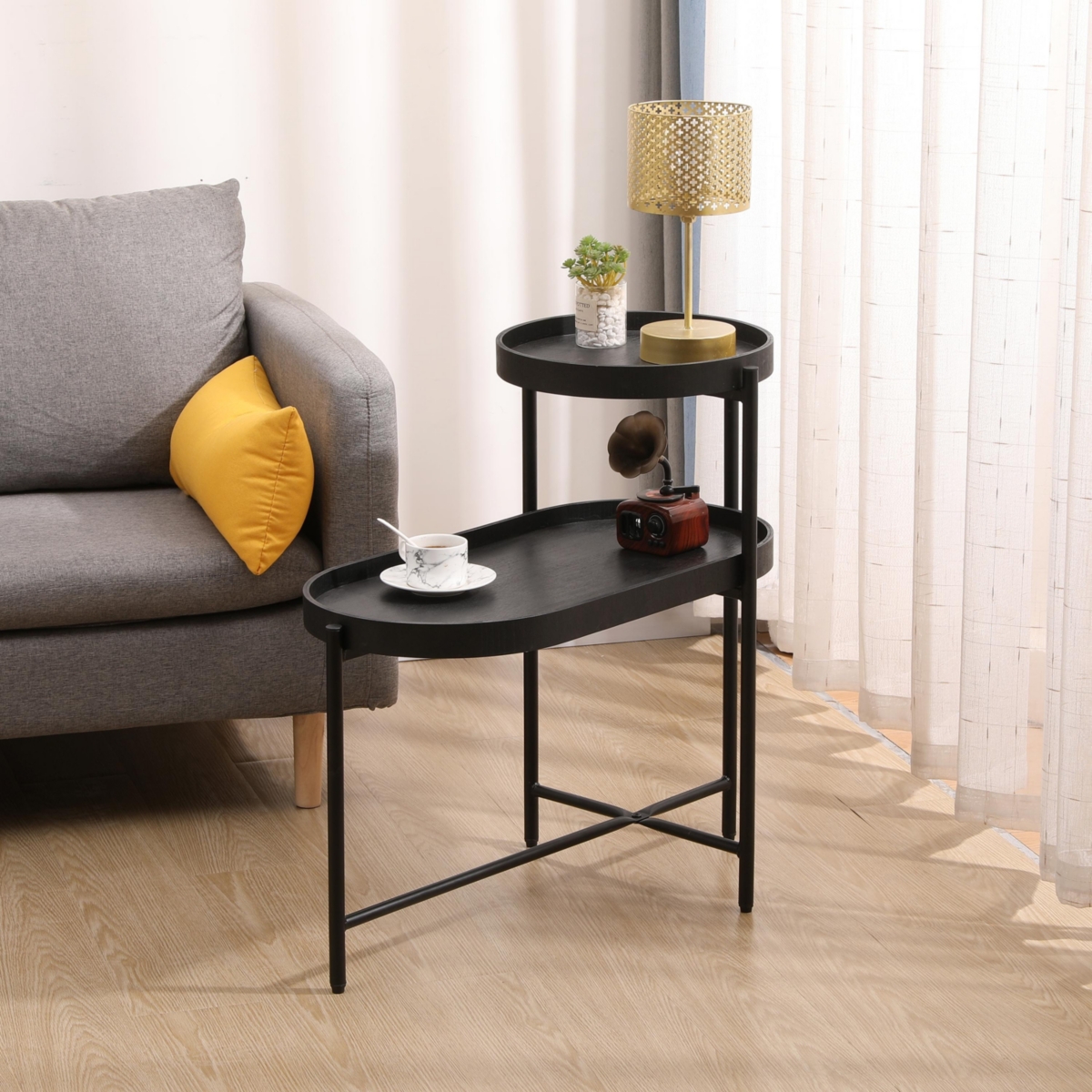 Click here for Streamdale Elegant 2-Tier Black Side Table with St... prices