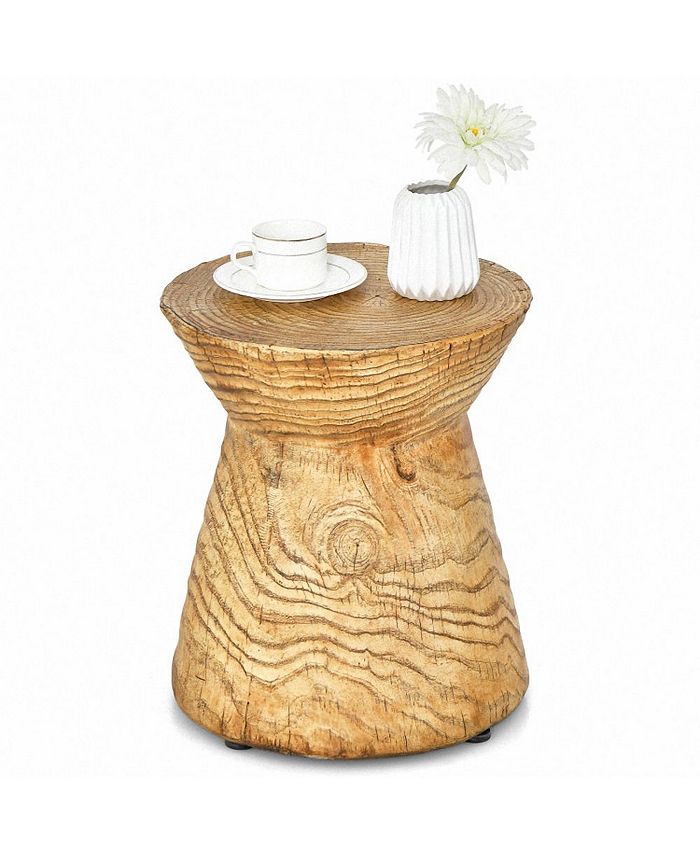 SUGIFT Weather Resident Rock End Table with Wood Grain for Living Room ...