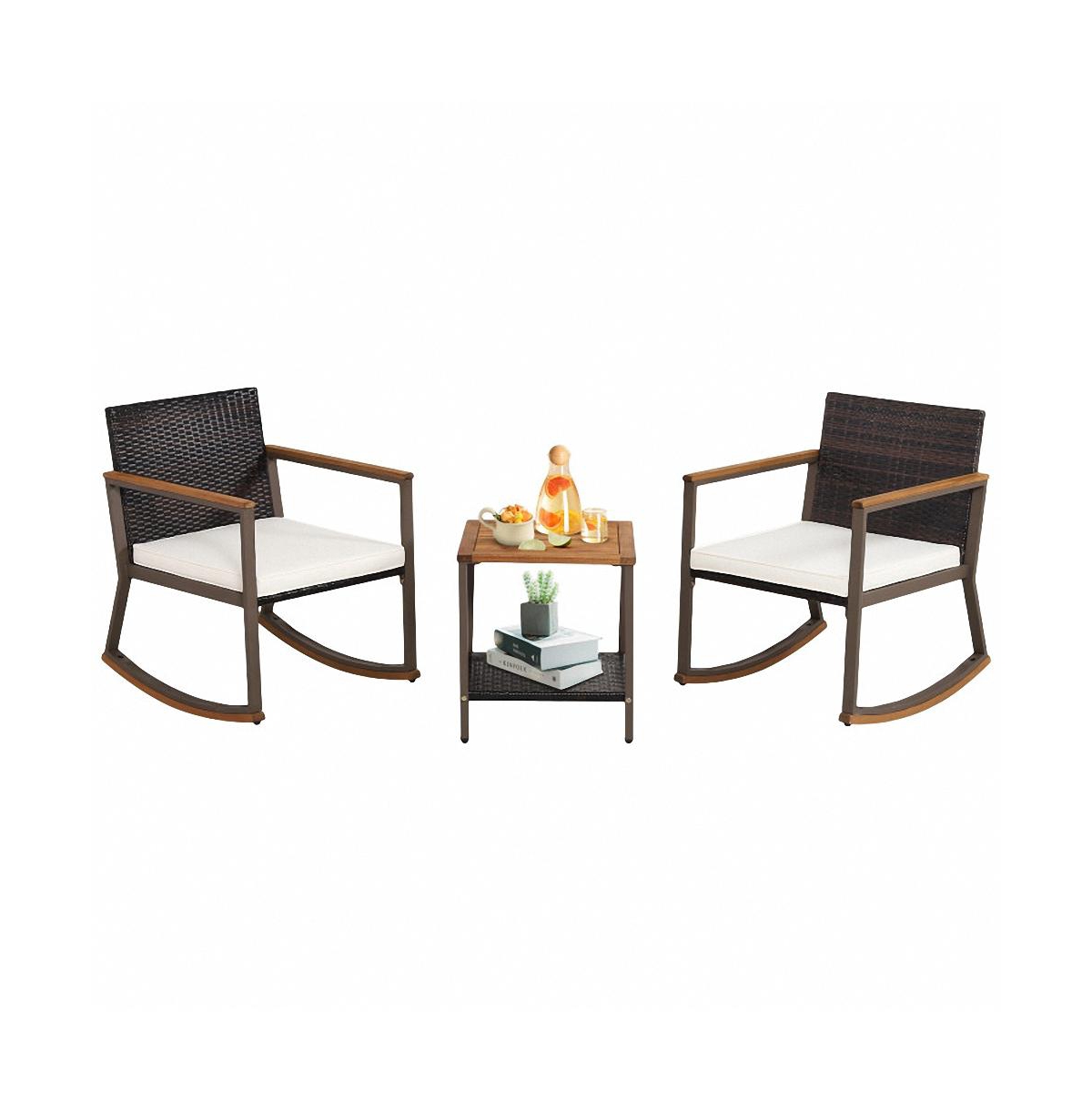 Click here for Sugift 3 Pieces Rattan Rocking Bistro Set with Cof... prices