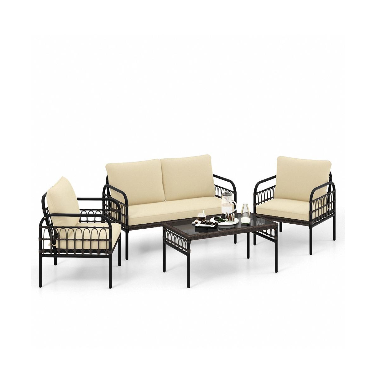 Click here for 4 Pieces Outdoor Wicker Conversation Bistro Set wi... prices