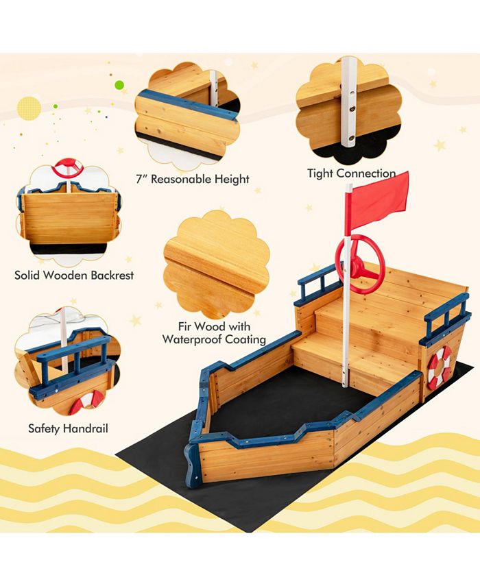 SUGIFT Kids Pirate Boat Wooden Sandbox Children Outdoor Playset - Macy's