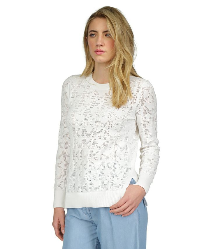 Michael Kors Women's Logo Mesh-Stitch Monogrammed Sweater - Macy's