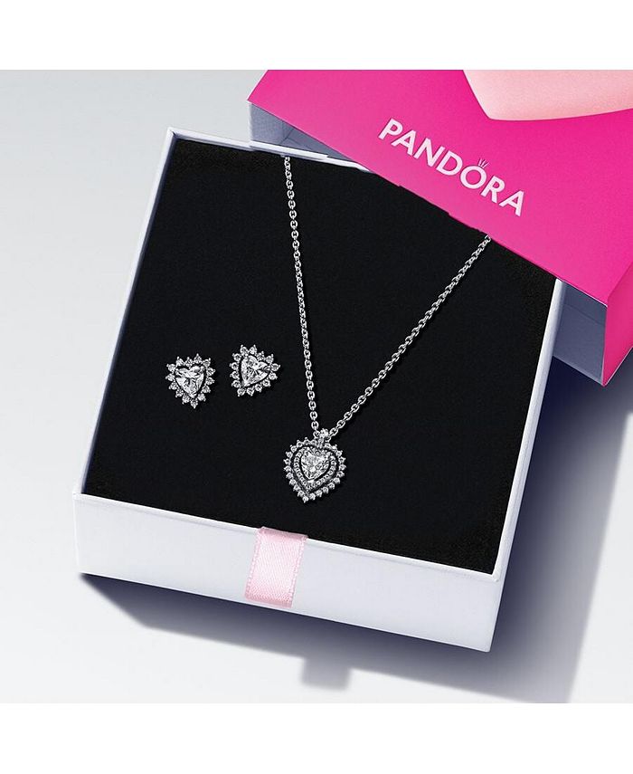 Pandora Sterling Silver Red Heart Necklace and Heart Earring Gift Set ...