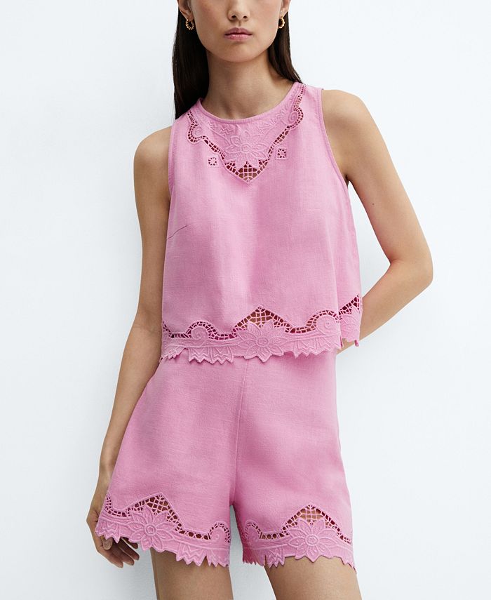 MANGO Women's Embroidered Cotton Shorts - Macy's