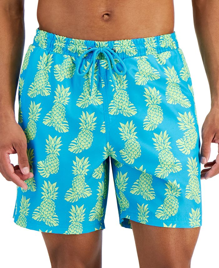 Club Room Men's Pineapple-Print Swim Trunks, Created for Macy's - Macy's