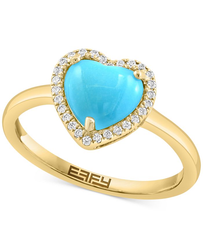 EFFY Collection EFFY® Turquoise & Diamond (1/10 ct. t.w.) Heart Halo ...