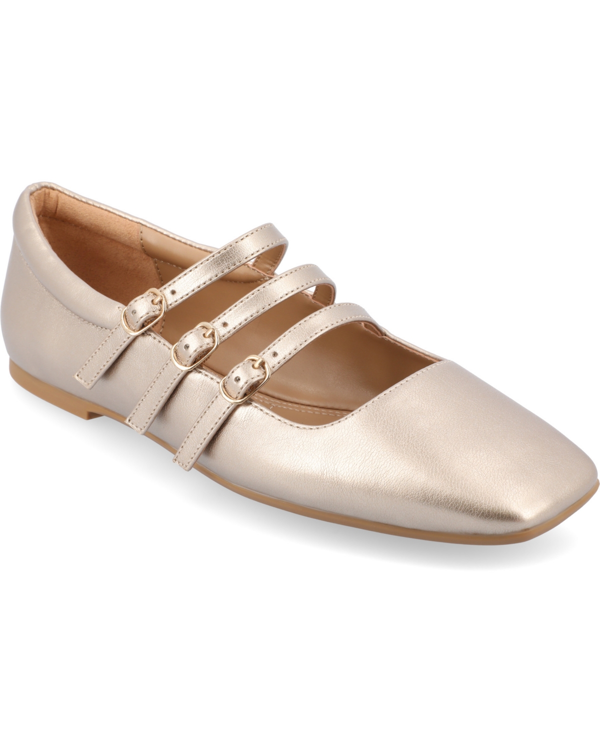 Journee Collection Womens Darlin Multi Strap Mary Jane Square Toe Flats - Gold