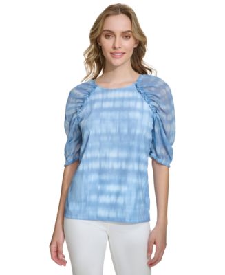 Calvin Klein Women's Printed Chiffon Sleeve Top - Macy's