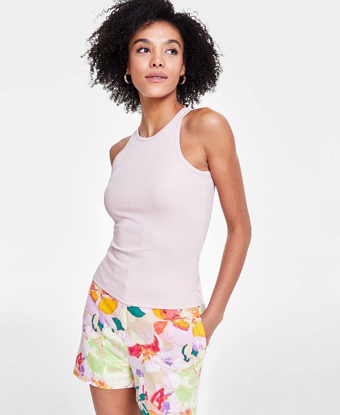 Bar III Women's Ribbed High-Neck Tank Top, Created for Macy's - Macy's