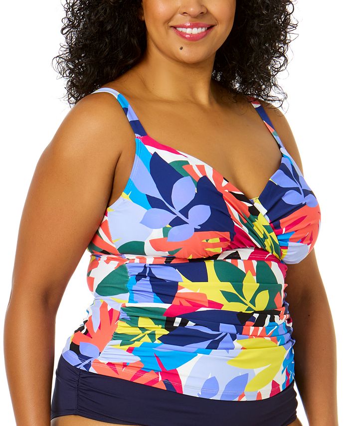 Anne Cole Plus Size Crossover Bandeau Underwire Tankini Top - Macy's
