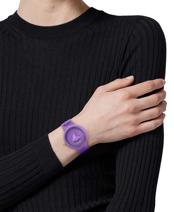 Versace Women's Swiss Purple Silicone Strap Watch 38mm - Macy's