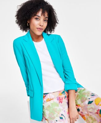 Bar III Women's Notch-Lapel Ruched-Sleeve Open-Front Blazer, Created ...